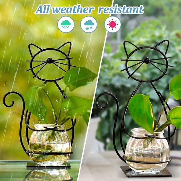 Accents | New Desktop Glass Planter Vase Holdermetal Cat Plant ...